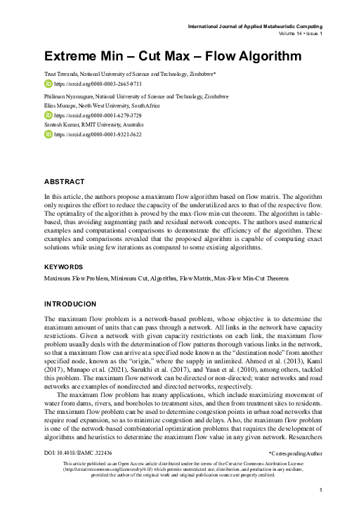 (PDF) Extreme Min – Cut Max – Flow Algorithm