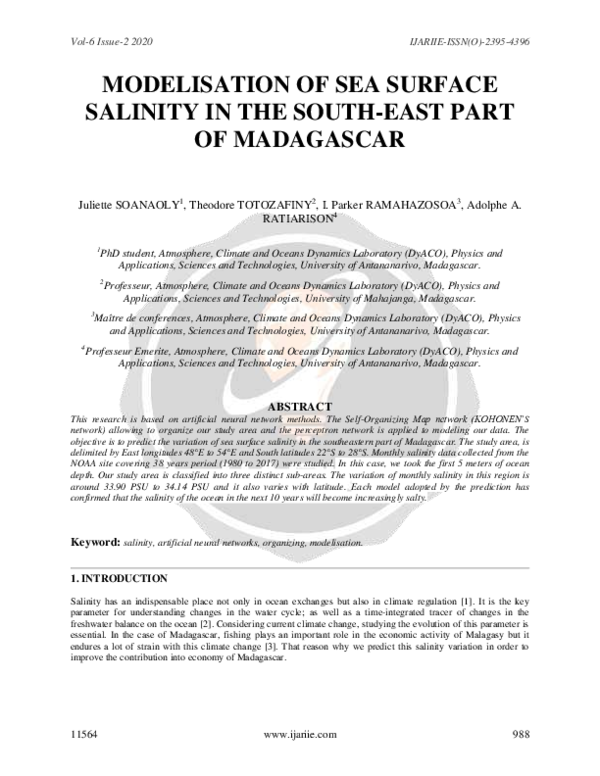 (PDF) Modelisation of Sea Surface Salinity in the South-East Part of Madagascar | Adolphe ...