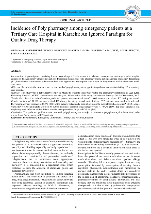 (PDF) Incidence of Polypharmacy among emergency patients at a tertiary ...