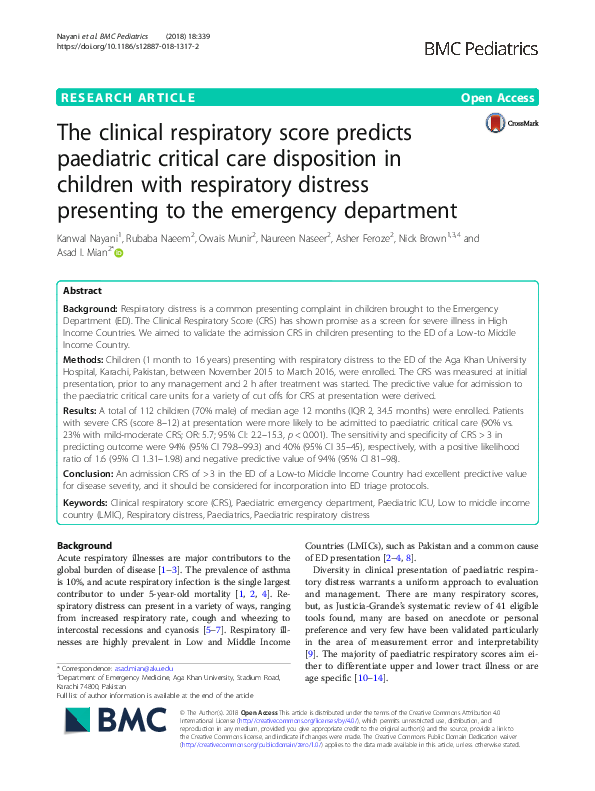 (PDF) The clinical respiratory score predicts paediatric critical care ...