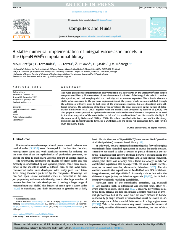 (PDF) A stable numerical implementation of integral viscoelastic models in the OpenFOAM ...