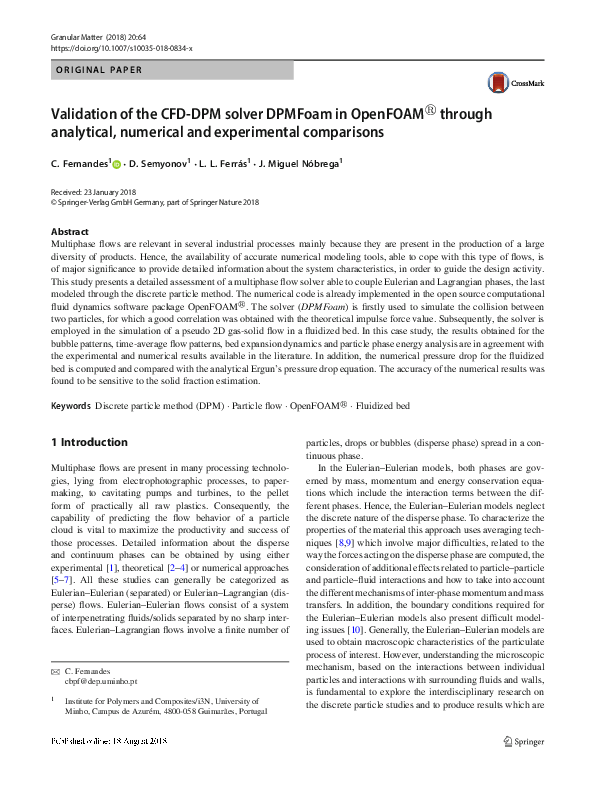 (PDF) Validation of the CFD-DPM solver DPMFoam in $$\hbox {OpenFOAM}^\circledR $$ OpenFOAM ...
