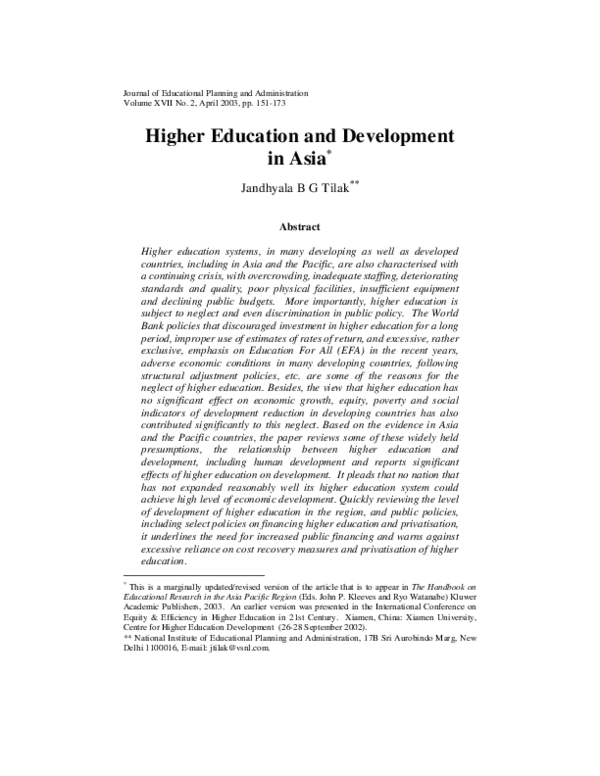 (PDF) Higher Education and Development