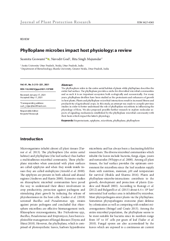(PDF) Phylloplane microbes impact host physiology: a review