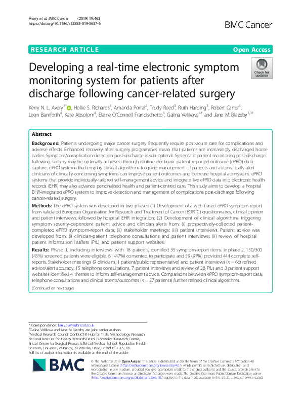 (PDF) Developing a real-time electronic symptom monitoring system for ...
