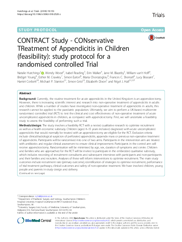 (PDF) CONTRACT Study - CONservative TReatment of Appendicitis in ...