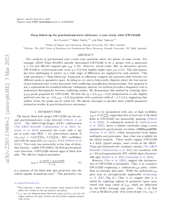 (PDF) Deep follow-up of GW151226: ordinary binary or low-mass-ratio system?