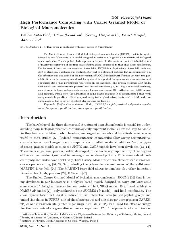 (PDF) Coarse-Grained Model for Fast Macromolecule Simulations