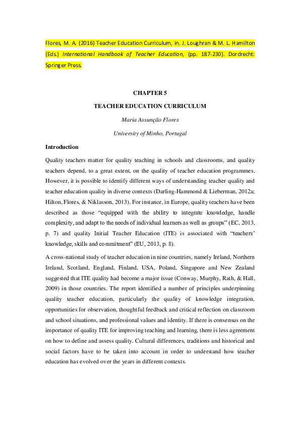 (PDF) Teacher Education Curriculum