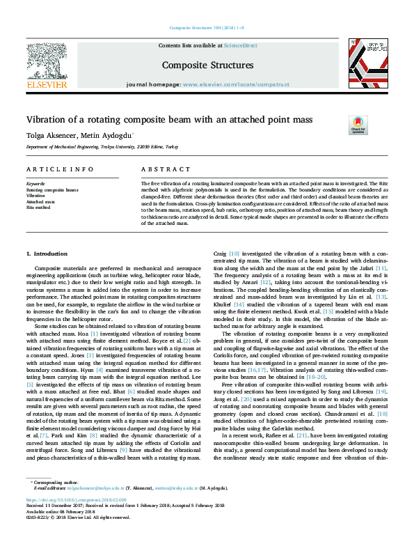 (PDF) Vibration of a rotating composite beam with an attached point mass