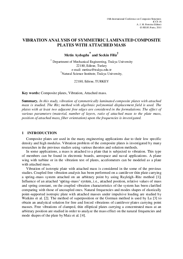 Pdf Vibration Analysis Of Symmetric Laminated Composite Plates With