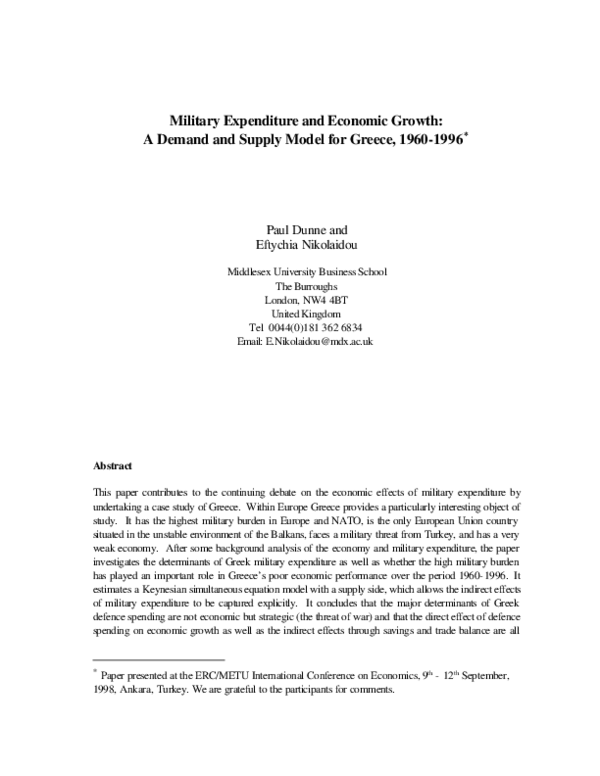 (PDF) Military Expenditure and Economic Growth