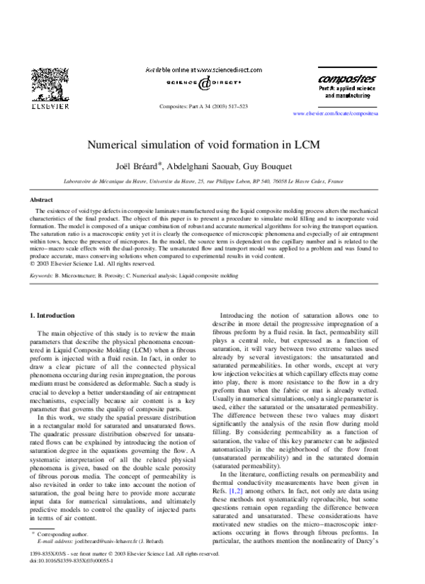 (PDF) Numerical simulation of void formation in LCM (PDF) Numerical simulation of void formation in LCM