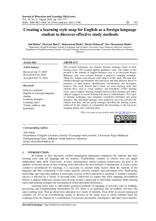 (PDF) Creating a learning style map for English as a foreign language ...