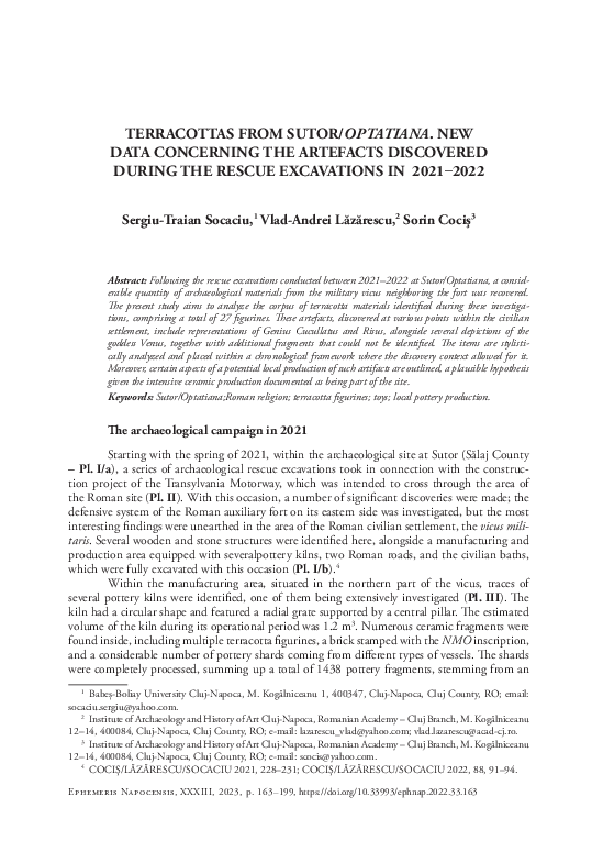 (PDF) TERRACOTTAS FROM SUTOR/OPTATIANA. NEW DATA CONCERNING THE ...