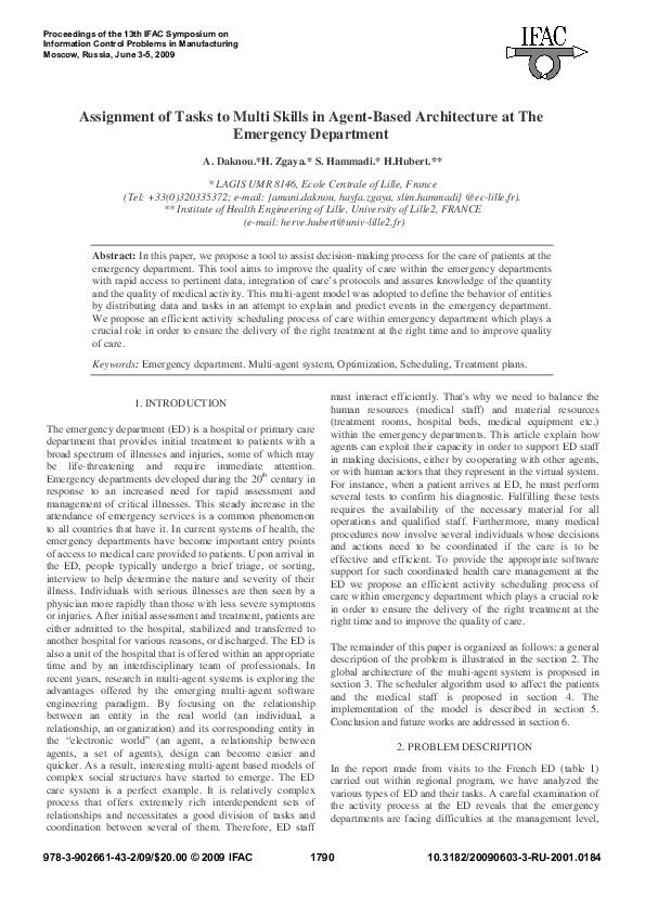 (PDF) Assignment of Tasks to Multi Skills in Agent-Based Architecture at the Emergency Department