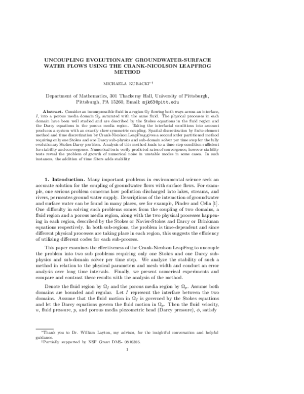 (PDF) Uncoupling evolutionary groundwater-surface water flows using the Crank-Nicolson Leapfrog ...