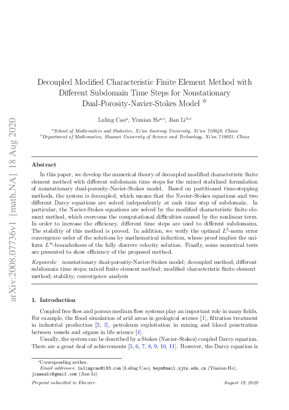 Pdf Decoupled Modified Characteristic Finite Element Method With Different Subdomain Time