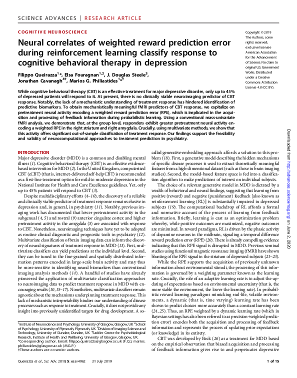 (PDF) Neural correlates of weighted reward prediction error during ...