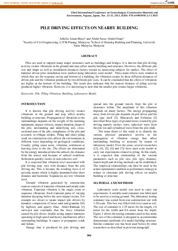(PDF) Pile Driving Effects on Nearby Building
