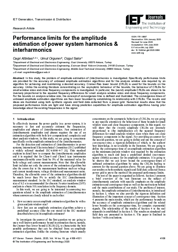 (PDF) Performance limits for the amplitude estimation of power system harmonics & interharmonics