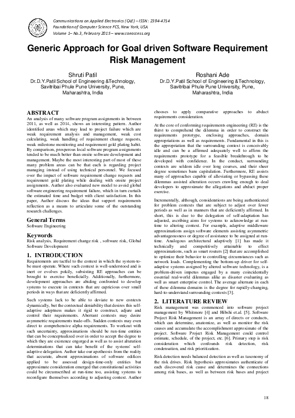 (PDF) Generic Approach for Goal Driven Software Requirement Risk Management