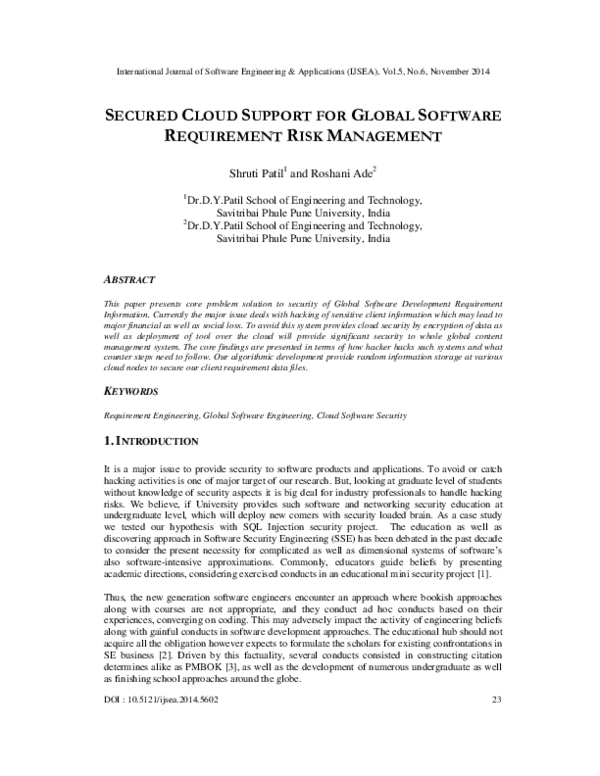 (PDF) Secured Cloud Support for Global Software Requirement Risk Management