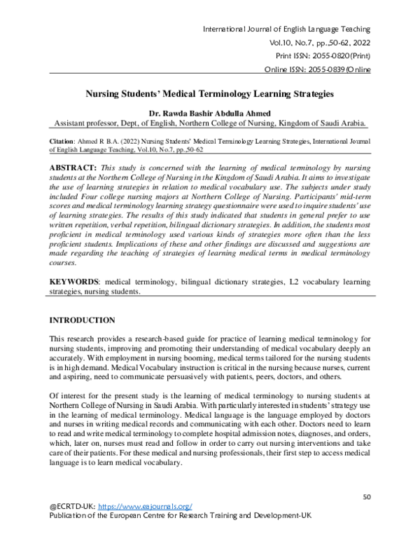 (PDF) Nursing Students’ Medical Terminology Learning Strategies