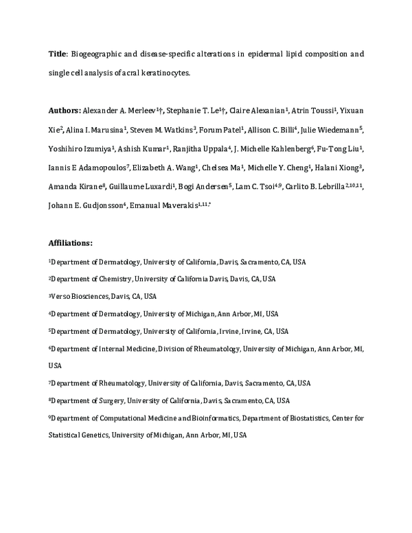 (PDF) Biogeographic and disease-specific alterations in epidermal lipid ...