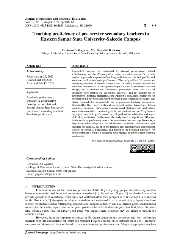 (PDF) Teaching proficiency of pre-service secondary teachers in Eastern ...