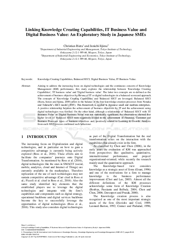 (PDF) Linking Knowledge Creating Capabilities, IT Business Value and ...