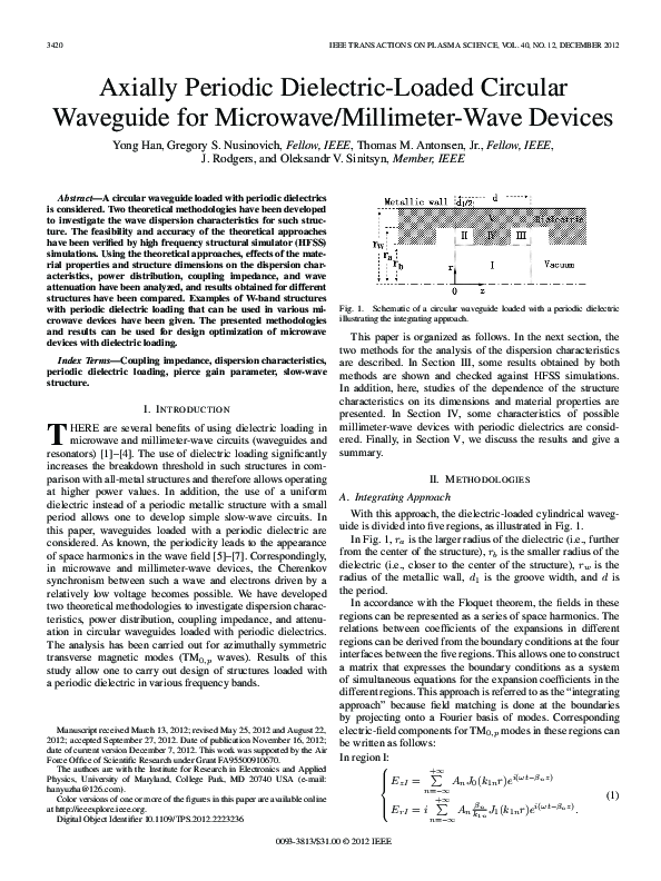 (PDF) Axially Periodic Dielectric-Loaded Circular Waveguide for Microwave/Millimeter-Wave Devices