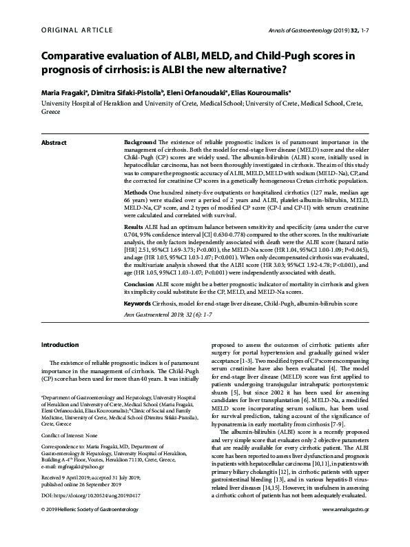 (PDF) Comparative evaluation of ALBI, MELD, and Child-Pugh scores in ...