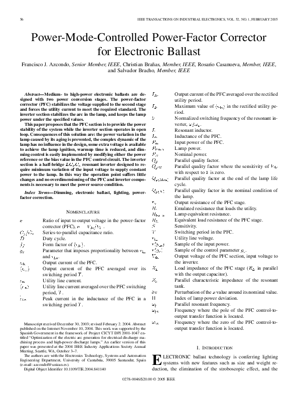 (PDF) Power-Mode-Controlled Power-Factor Corrector for Electronic Ballast