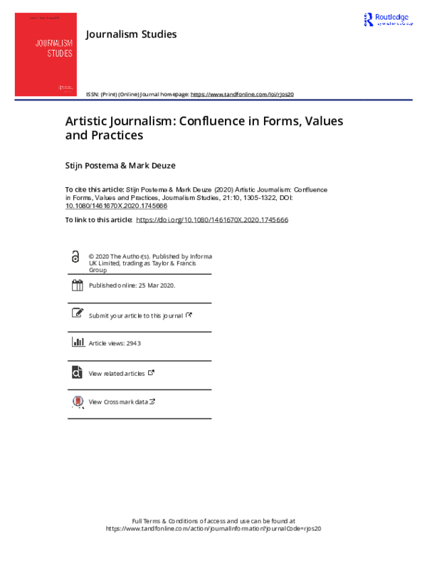(PDF) Artistic Journalism: Confluence in Forms, Values and Practices