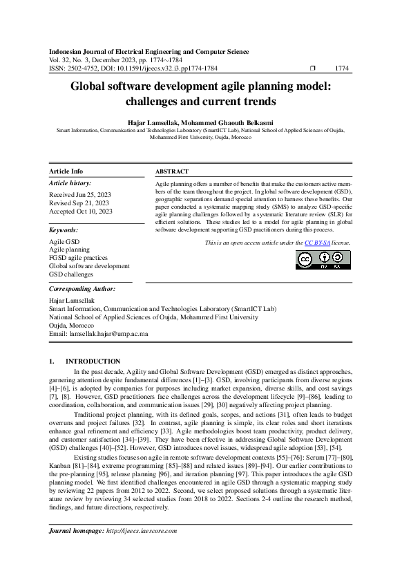 (PDF) Global software development agile planning model: challenges and current trends