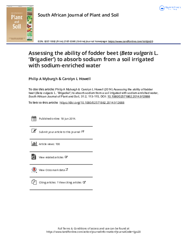 (PDF) Assessing the ability of fodder beet (Beta vulgarisL. ‘Brigadier ...