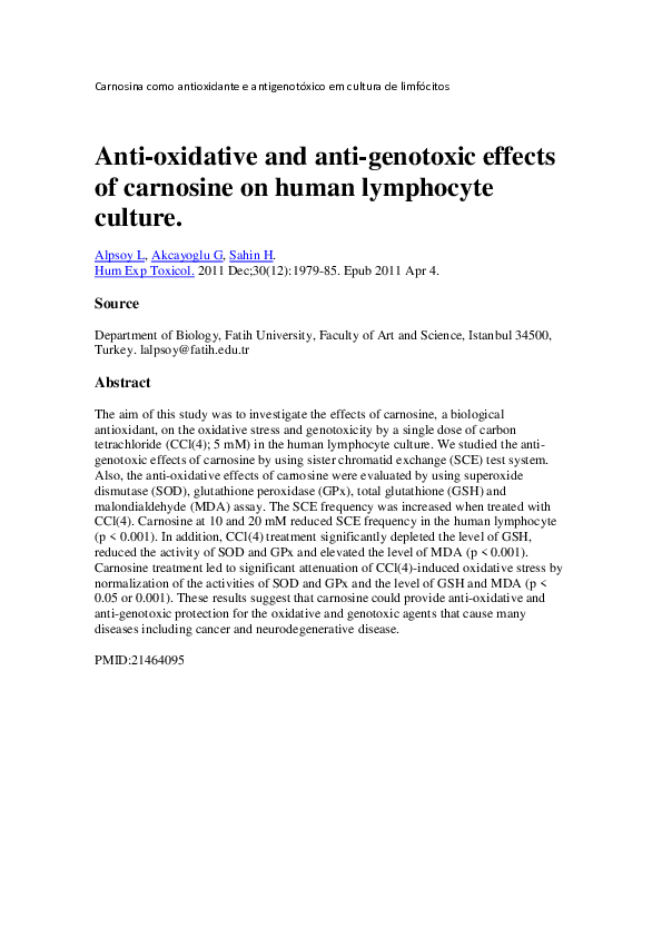 (PDF) Anti-oxidative and anti-genotoxic effects of carnosine on human ...