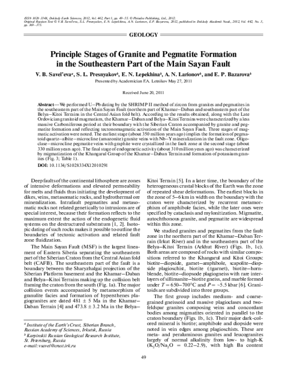 (PDF) Principle stages of granite and pegmatite formation in the ...