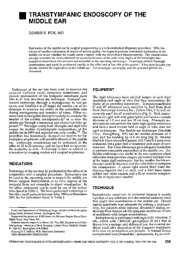 (PDF) Transtympanic Endoscopy of the Middle Ear