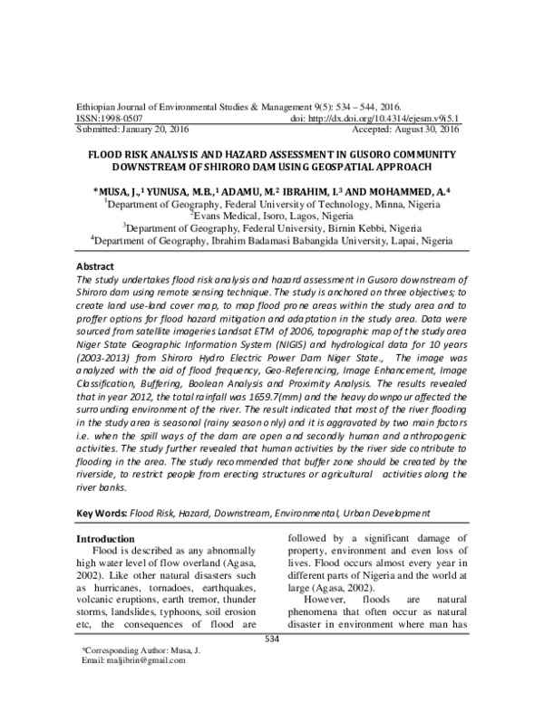 (PDF) Flood risk analysis and hazard assessment in Gusoro community downstream of Shiroro dam ...
