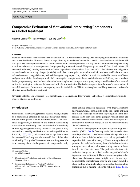 (PDF) Comparative Evaluation of Motivational Interviewing Components in ...