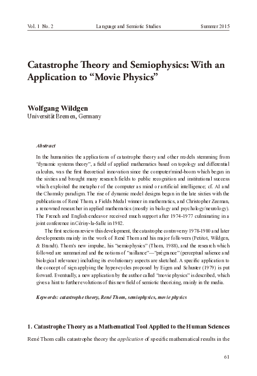 (PDF) Catastrophe Theory and Semiophysics: With an Application to ...