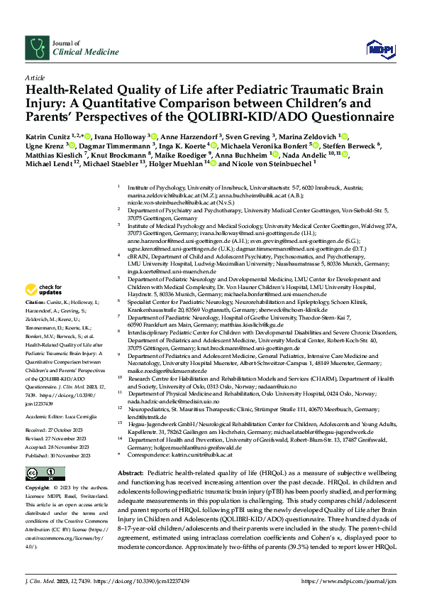 (PDF) Health-Related Quality of Life after Pediatric Traumatic Brain ...