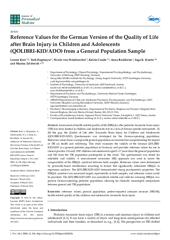 (PDF) Reference Values for the German Version of the Quality of Life ...