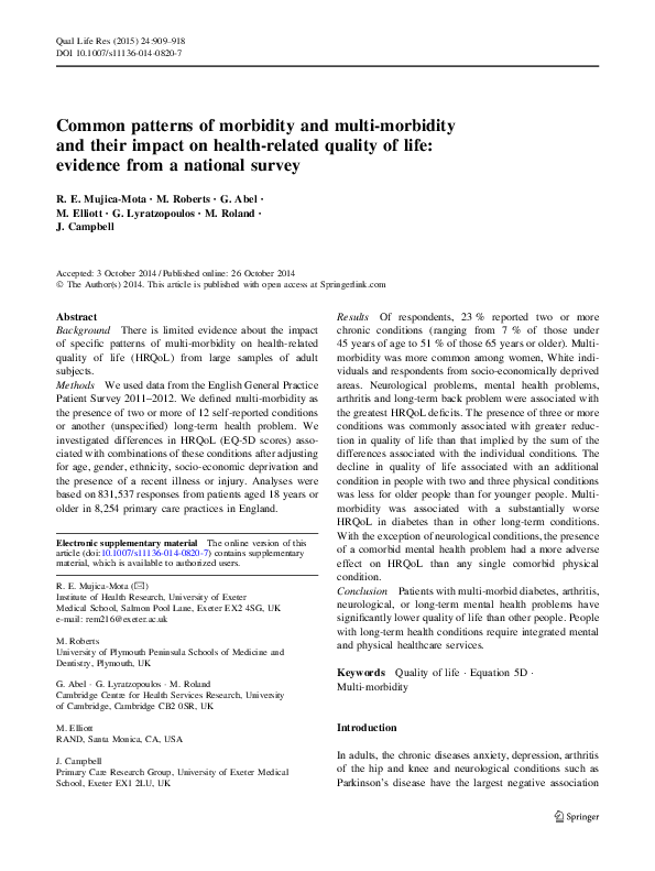 (PDF) Common Patterns of Morbidity and Multi-Morbidity and Their Impact ...