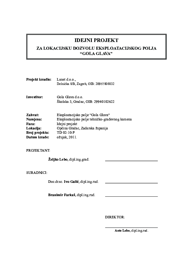 (PDF) The preliminary design for the location permit the exploitation field "Gola Glava