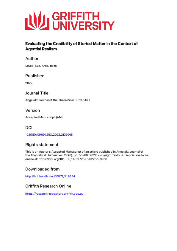 (PDF) Evaluating the Credibility of Storied Matter in the Context of ...