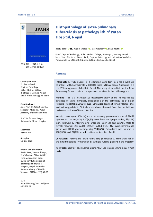 (PDF) Database analysis of histopathology of Extra-pulmonary ...
