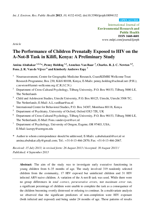 (PDF) The Performance of Children Prenatally Exposed to HIV on the A ...